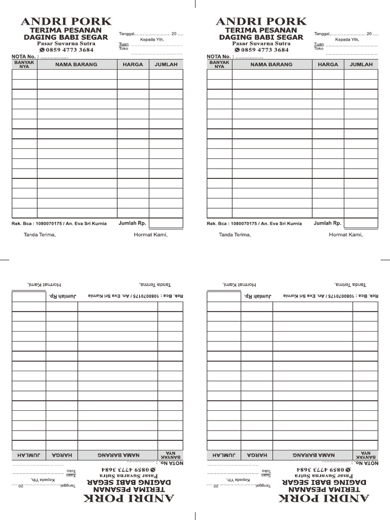 Nota Andri Pork - Babi Segar - 1 Rim 2ply Oke | PDF