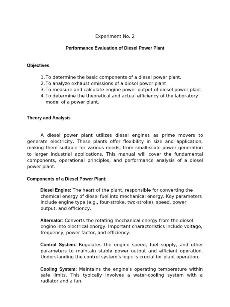 Diesel Power Plant Performance Evaluation | PDF | Engines | Diesel Engine
