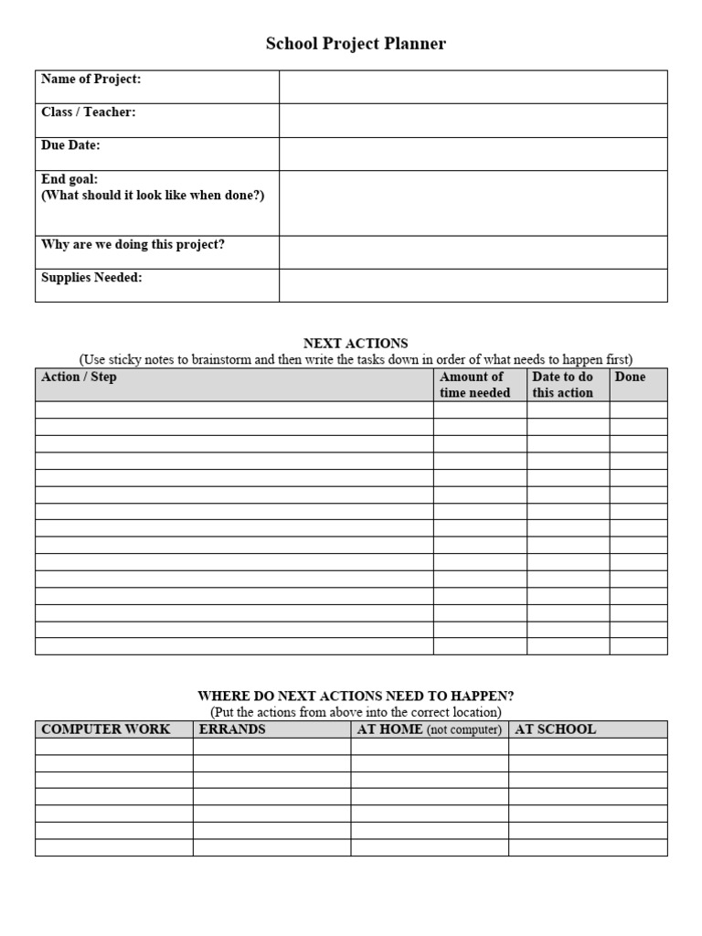 School Project Planning Sheet | PDF