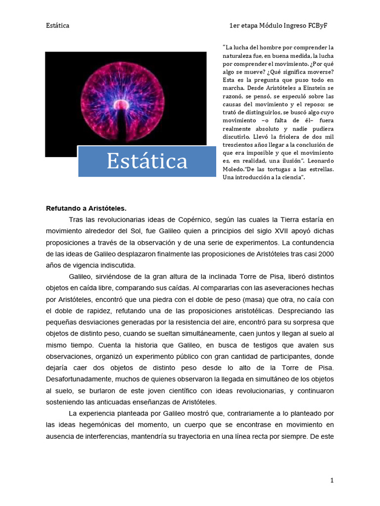 Movimiento y Estática: Galileo y Newton | PDF | Fuerza | Masa