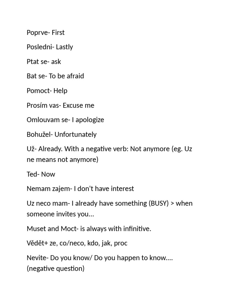 Czech Vocabulary 2 | PDF