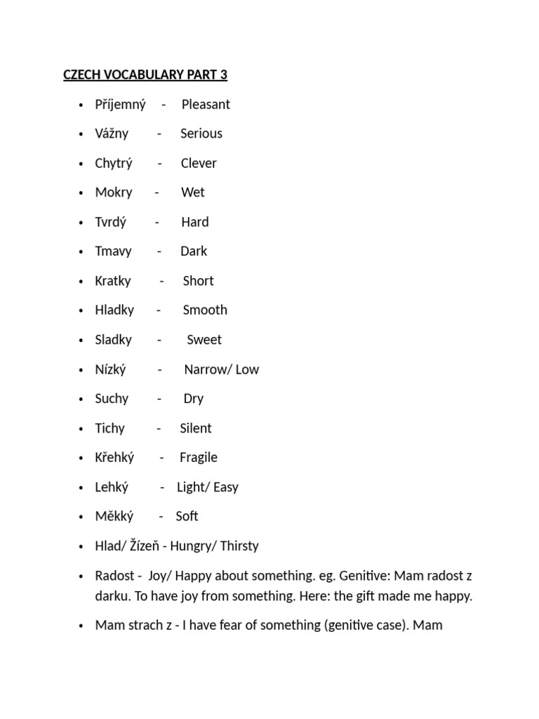 Czech Vocabulary 3 | PDF