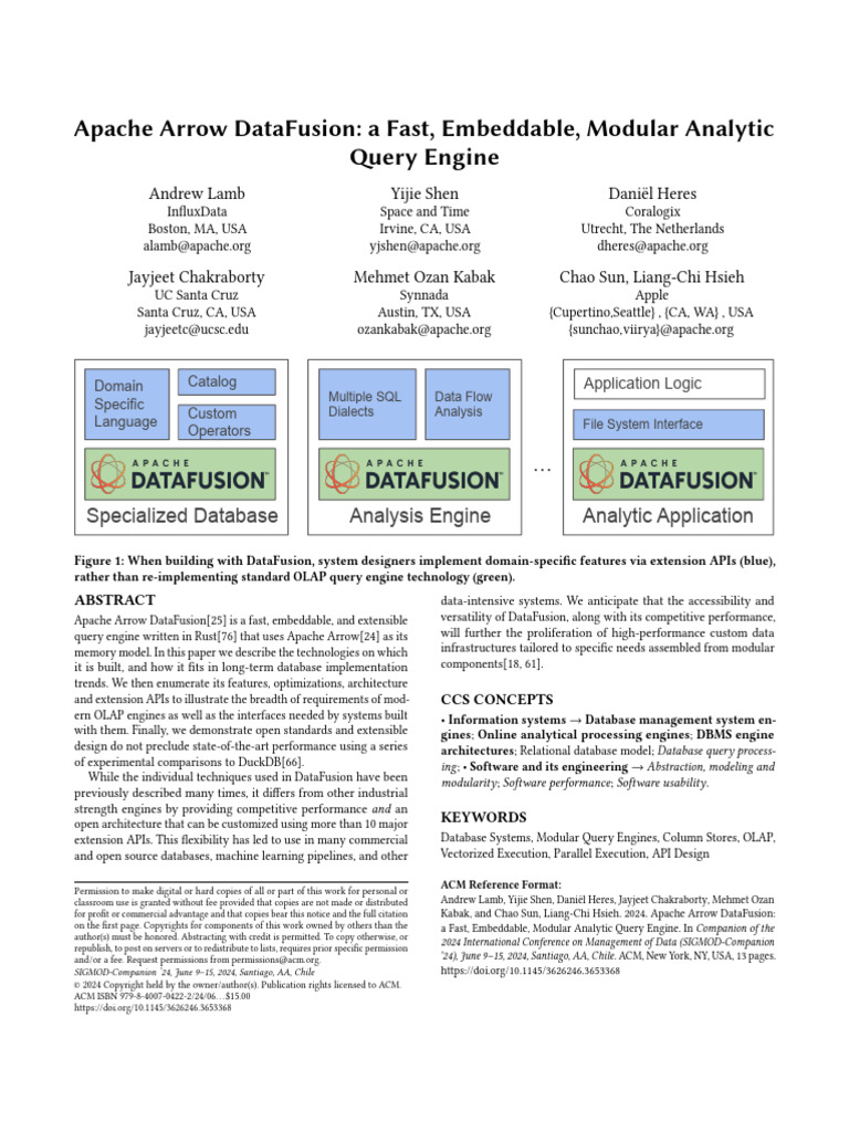 Datafusion Query Engine Sigmod 2024 Final Pdf Databases Apache Spark