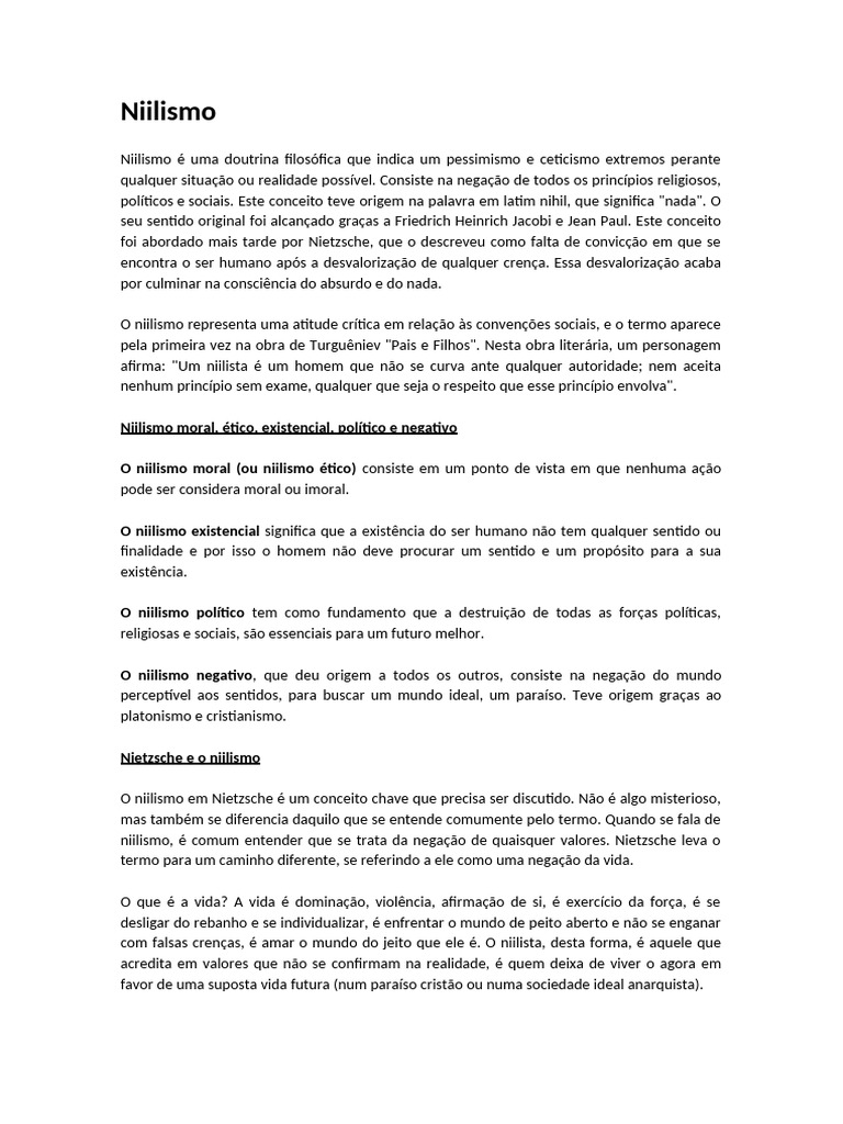 Entendendo o Niilismo e Nietzsche | PDF | Niilismo | Friedrich Nietzsche