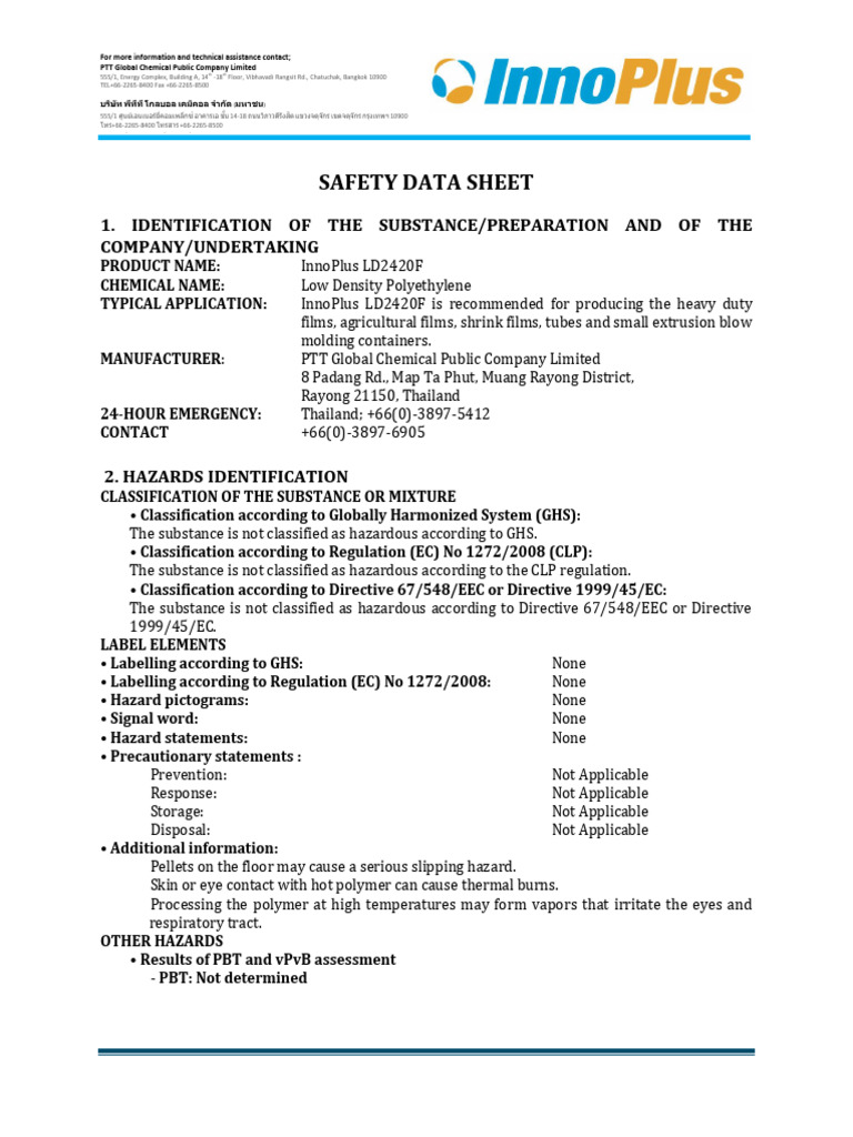 32.MSDS Innoplus LD2420F | PDF | Occupational Safety And Health | Safety