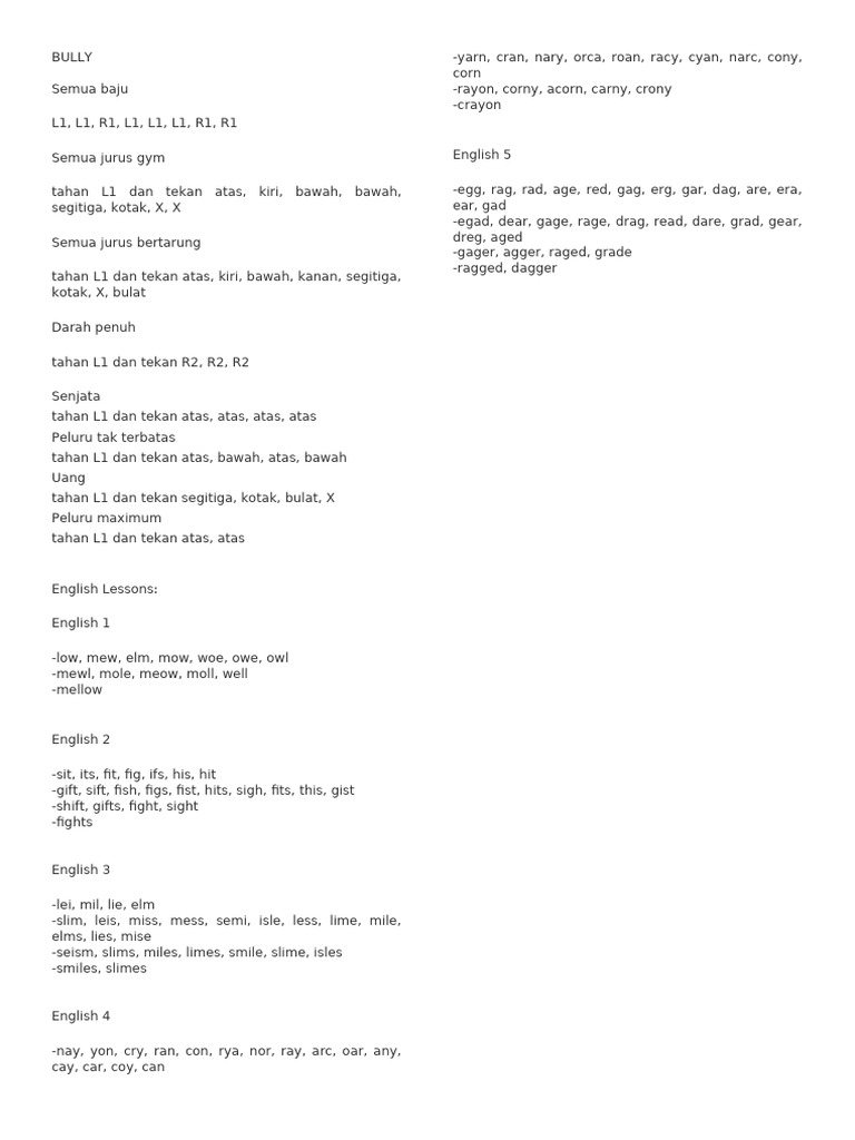 BULLY Cheat Code | PDF