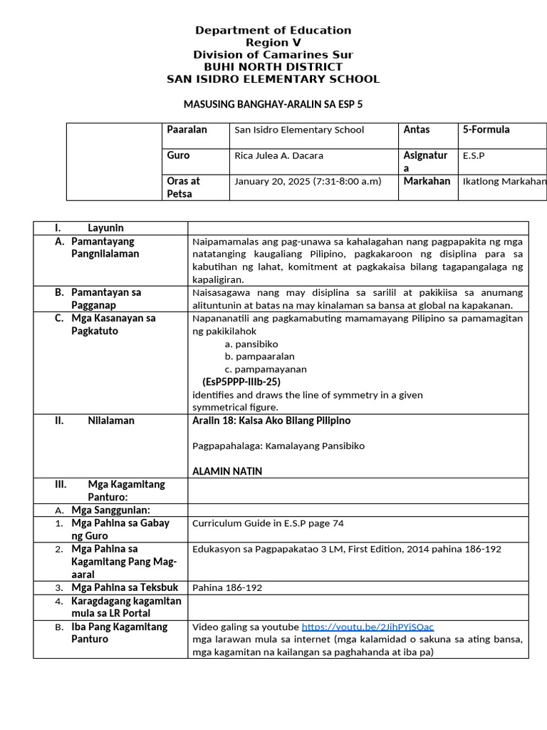 Masusing Banghay Aralin Sa Esp 3 | PDF