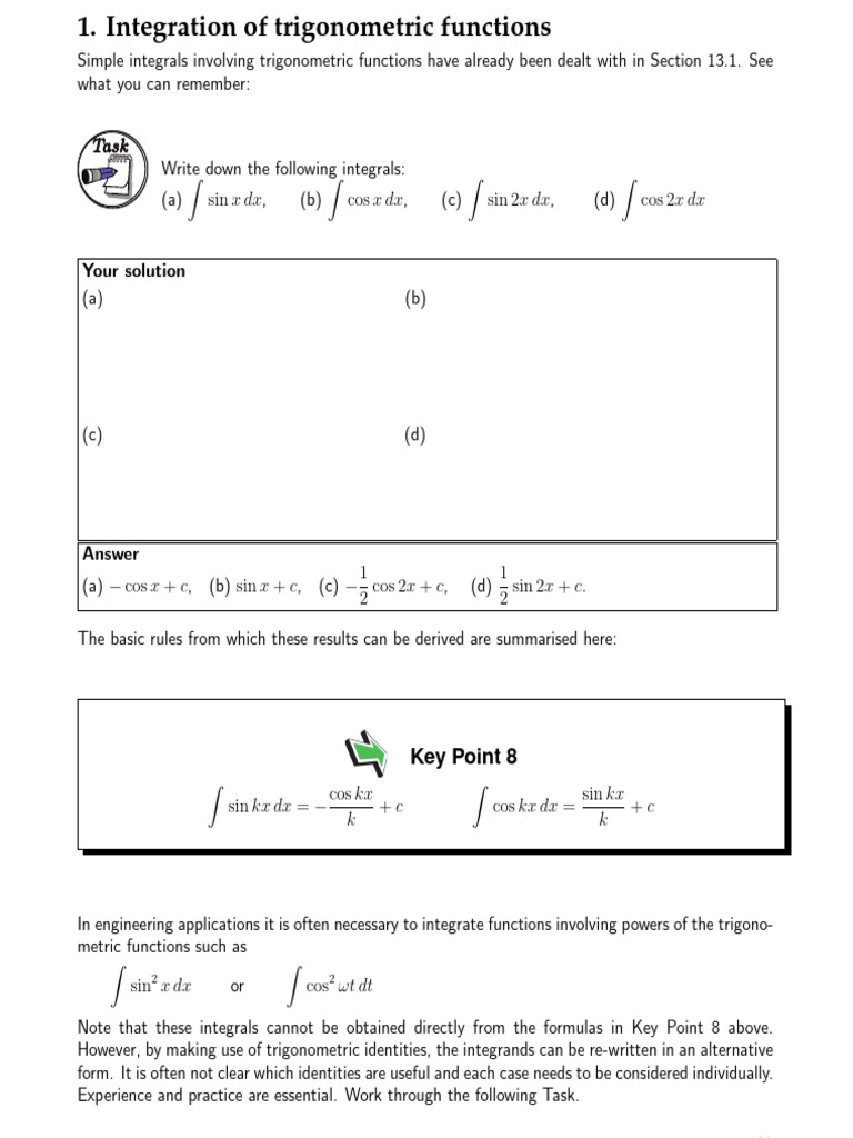 Integration of Trigonometric Functions | PDF | Integral | Trigonometric ...
