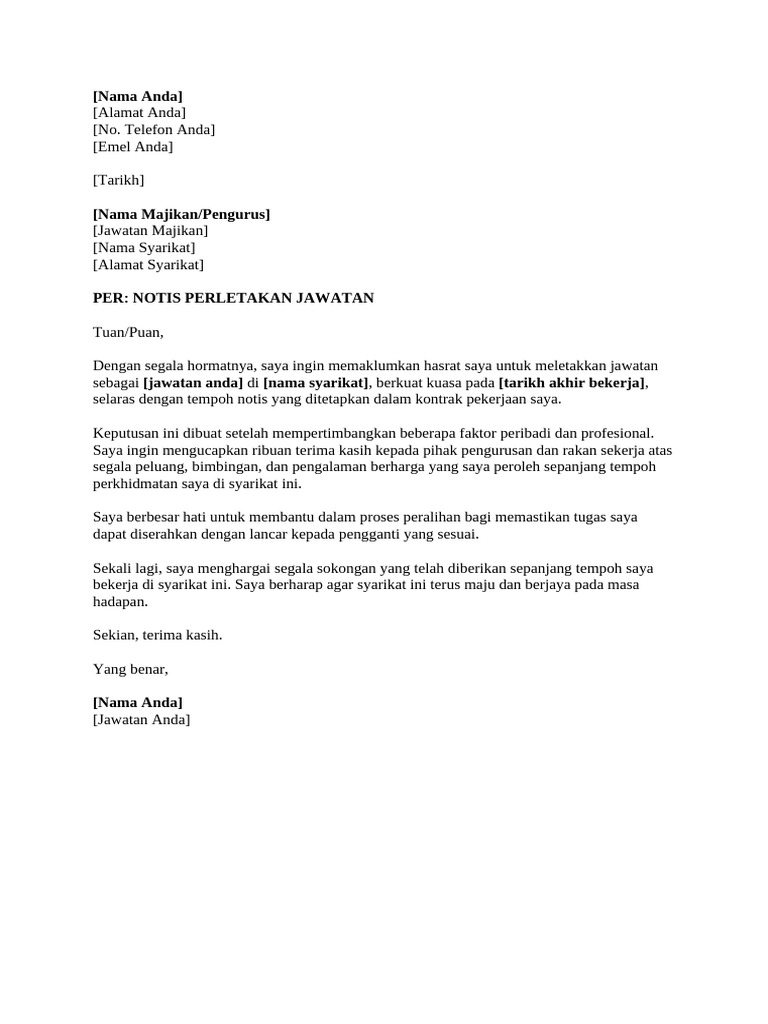 Contoh Surat Perletakan Jawatan | PDF