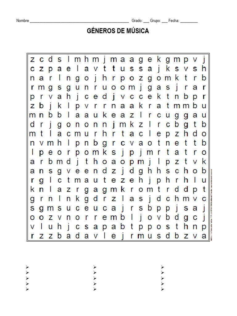 Sopa de Letras Generos Musicales | PDF