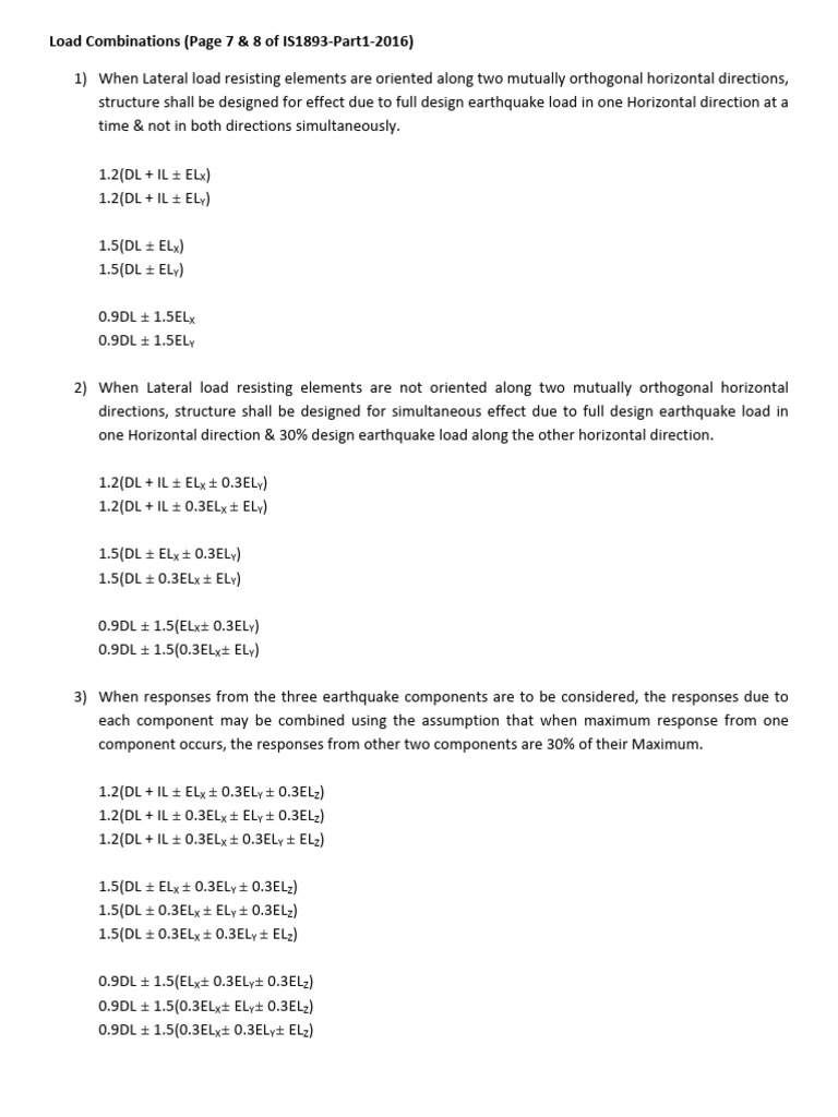 Load Combinations Page 7 and 8 of IS1893 | PDF | Column | Reinforced ...