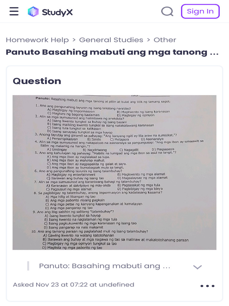 Panuto Basahing Mabuti Ang Mga Tanong at StudyX | PDF