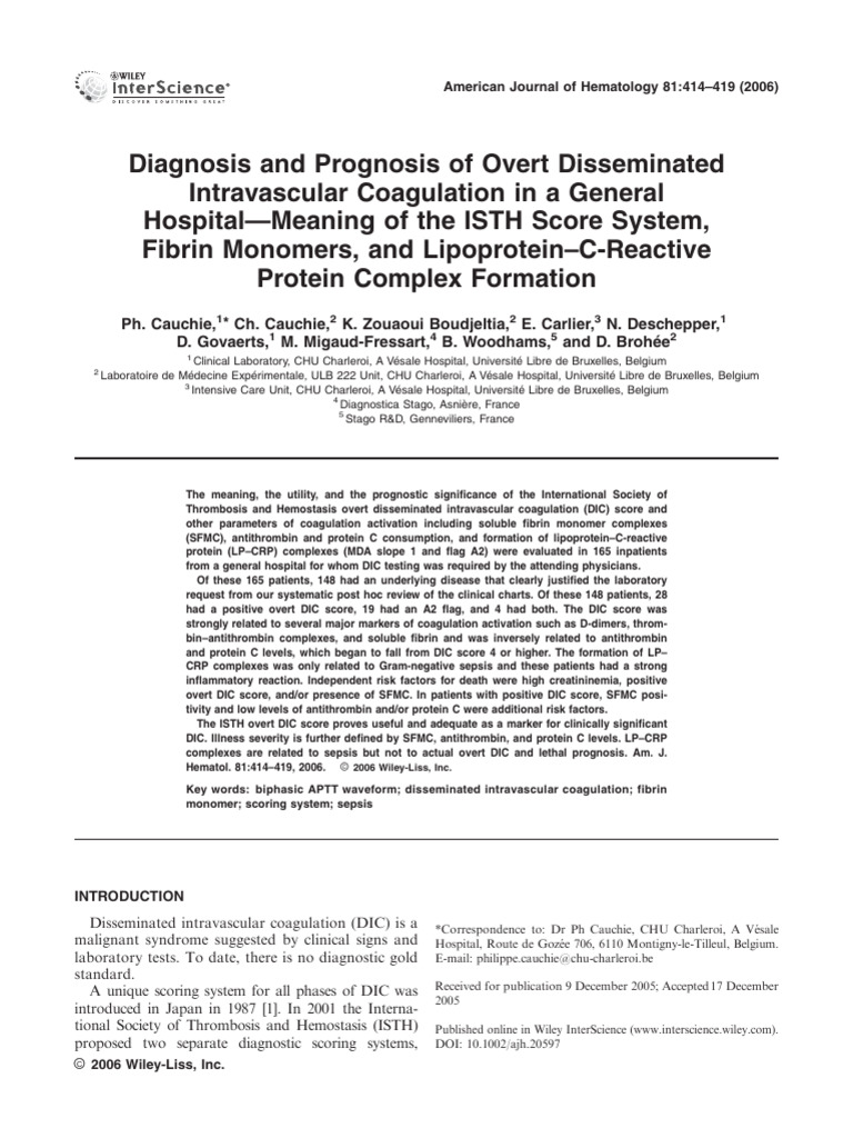 American J Hematol - 2006 - Cauchie - Diagnosis and Prognosis of Overt ...