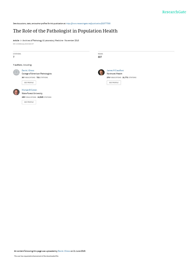 The Role of The Pathologist in Population Health | PDF | Electronic ...