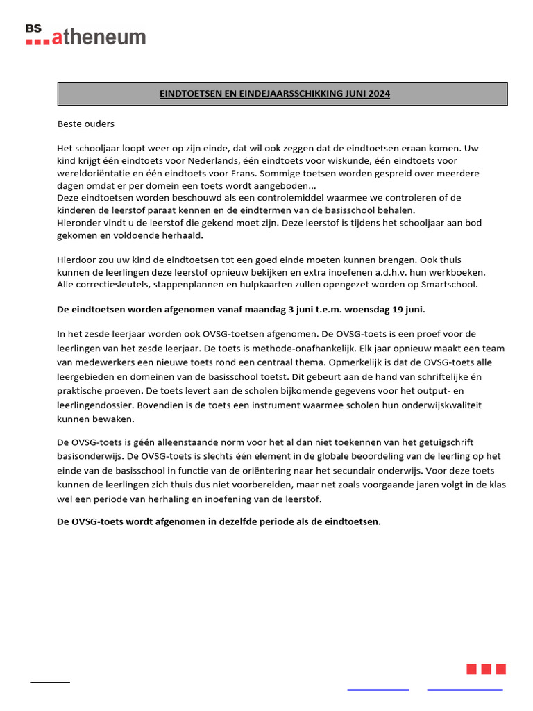 2024 Eindejaarsschikking 6e Leerjaar | PDF