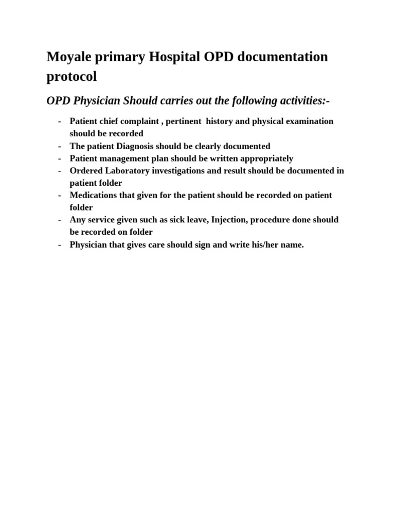 Nursing-MPH Opd Physician Documentation Protocol 2017 | PDF