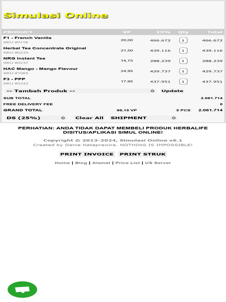 Simulasi Online Herbalife 2025 | PDF