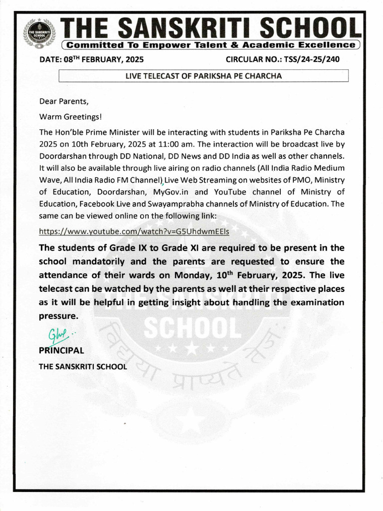 Live Telecast of Pariksha Pe Charcha 240 | PDF
