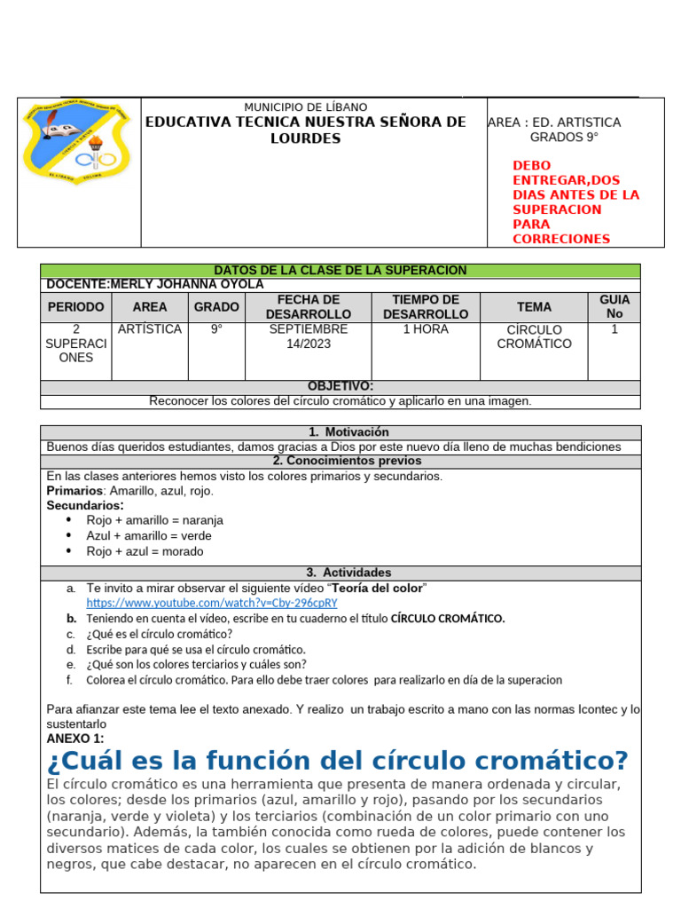 Guia Circulo Cromatico 9° | PDF | Color | Amarillo
