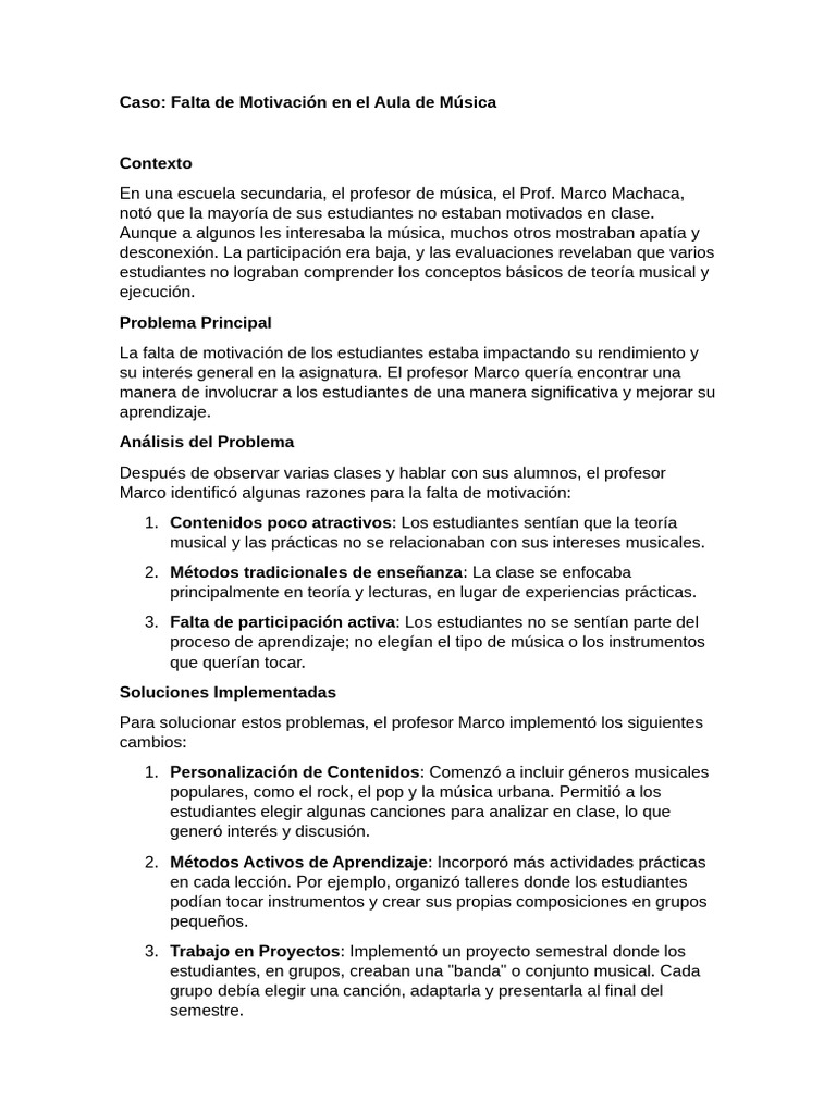 Motivación en Clases de Música Secundaria | PDF | Maestros | Enseñando