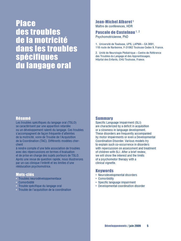 Troubles du langage et motricité associée | PDF | Trouble du déficit de ...