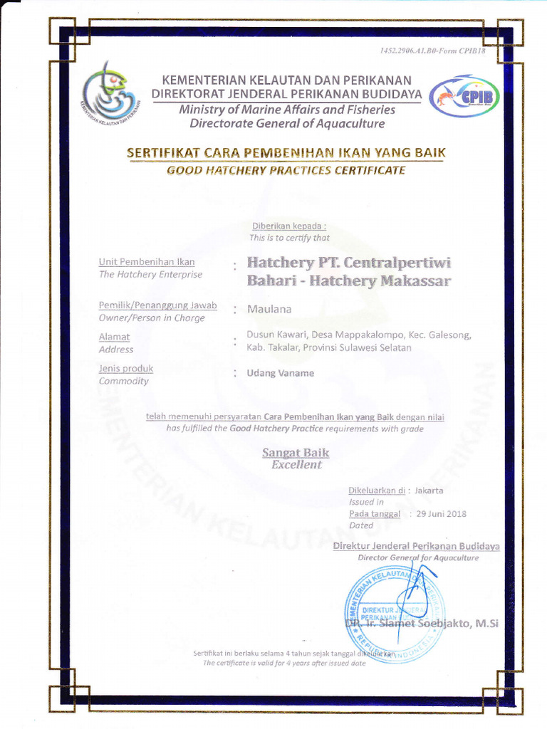 Sertifikat CPIB 2018 | PDF