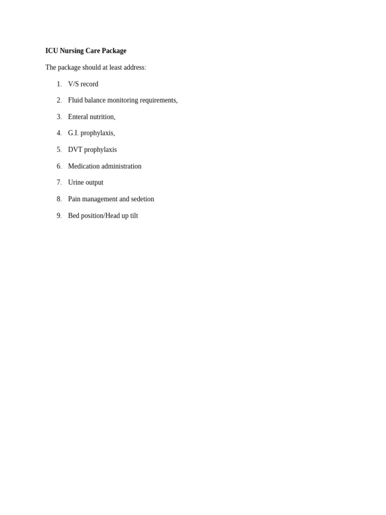 ICU Nursing Care Package | PDF