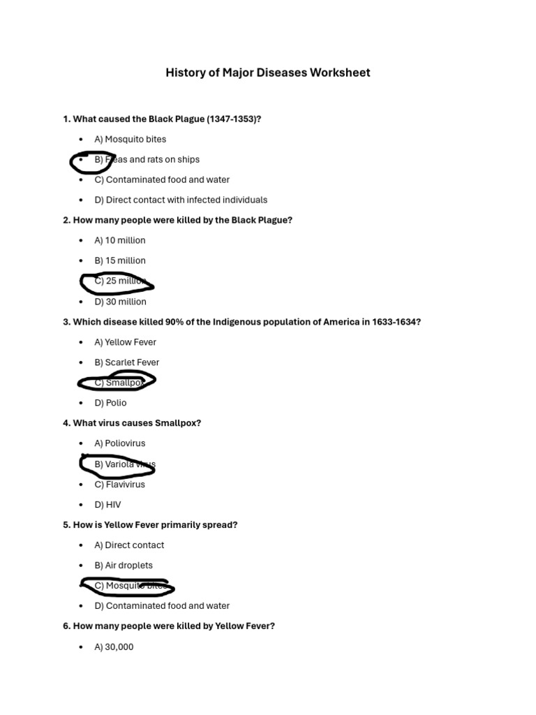 History of Major Diseases Worksheet | PDF | Yellow Fever | Foodborne ...