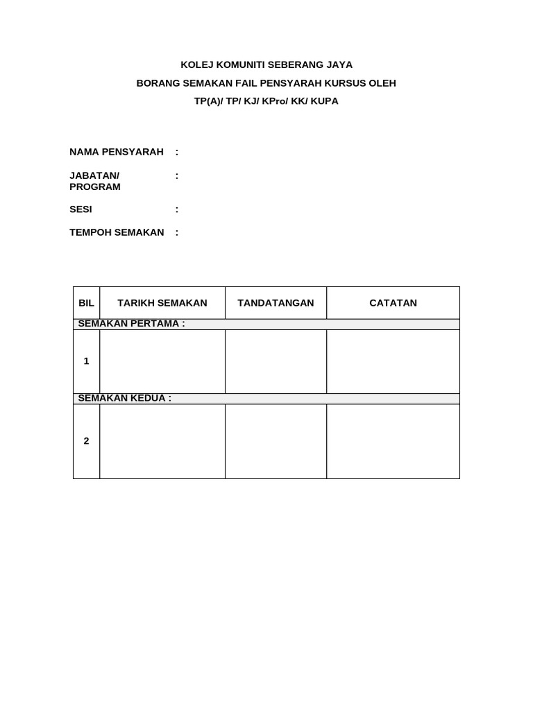 Borang Semakan FPK - Sesi Ii - 2022 - 2023 | PDF