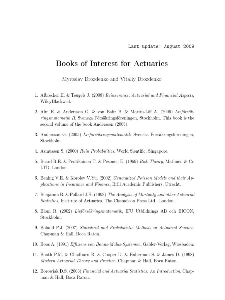 Books of Interest For Actuaries Drozdenko | PDF | Actuarial Science ...