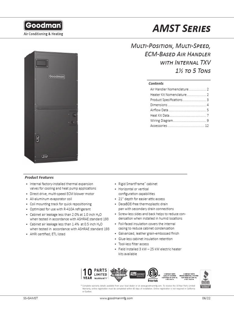 AMST Series Air Handler Overview | PDF | Home Appliance ...