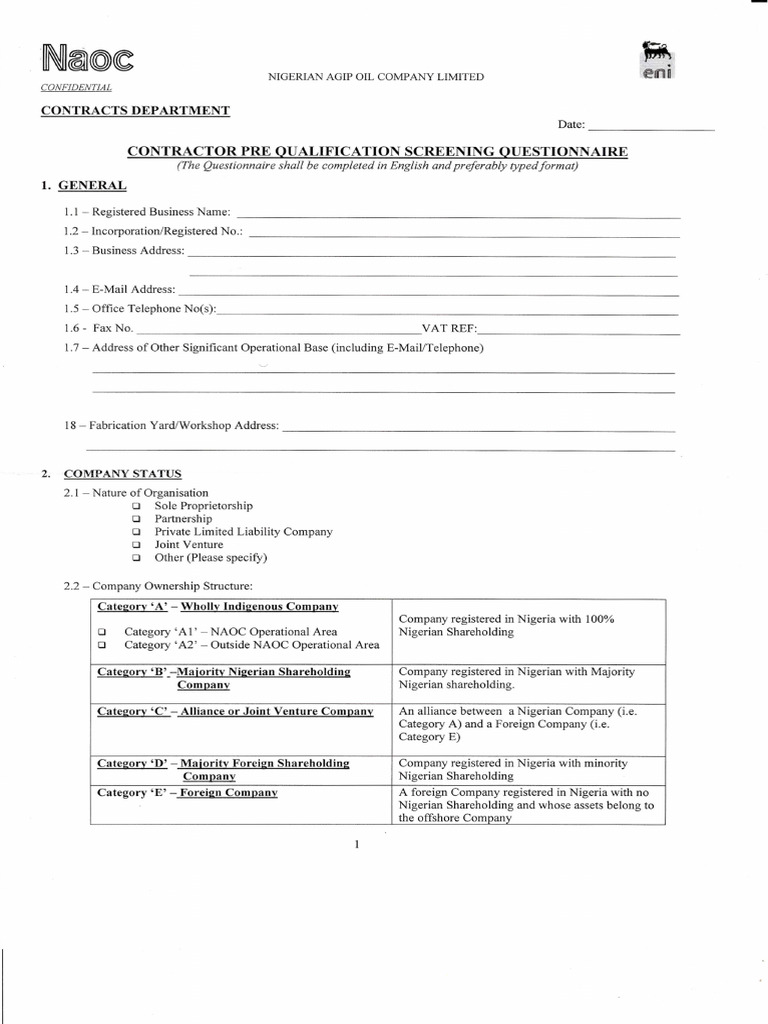 Naoc Prequal Questionire | PDF