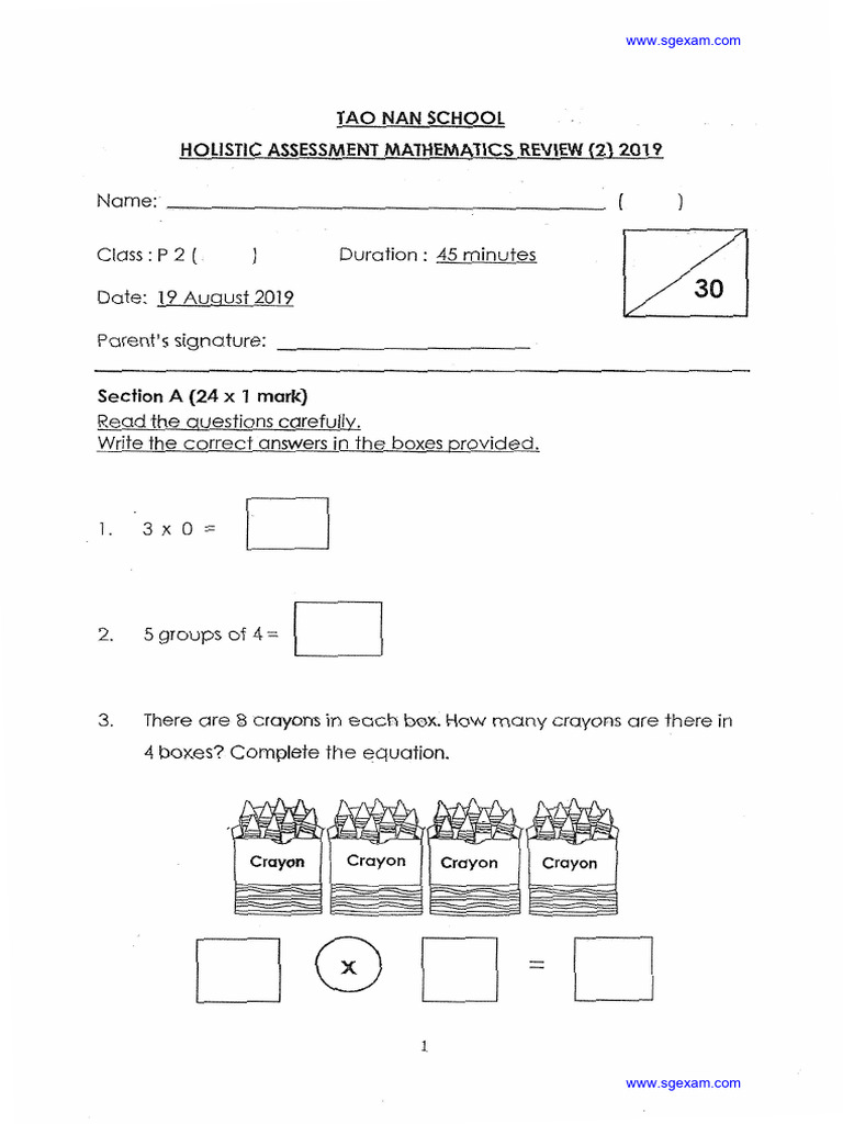 2019 P2 Math Assessment Review 2 Tao Nan | PDF