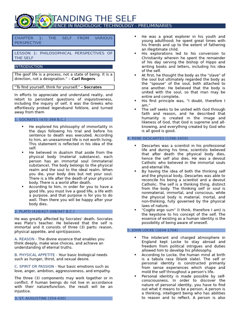 Prelim - Understanding the Self | PDF | Socialization | Soul