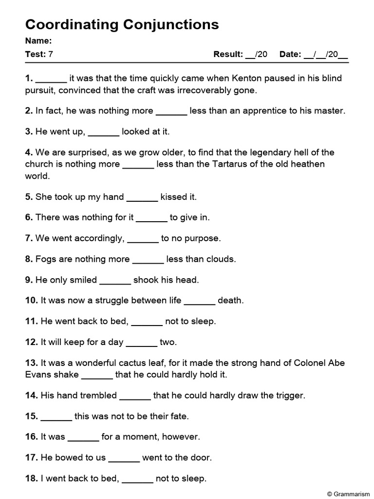 Grammarism Coordinating Conjunctions Test 7 1027427 | PDF