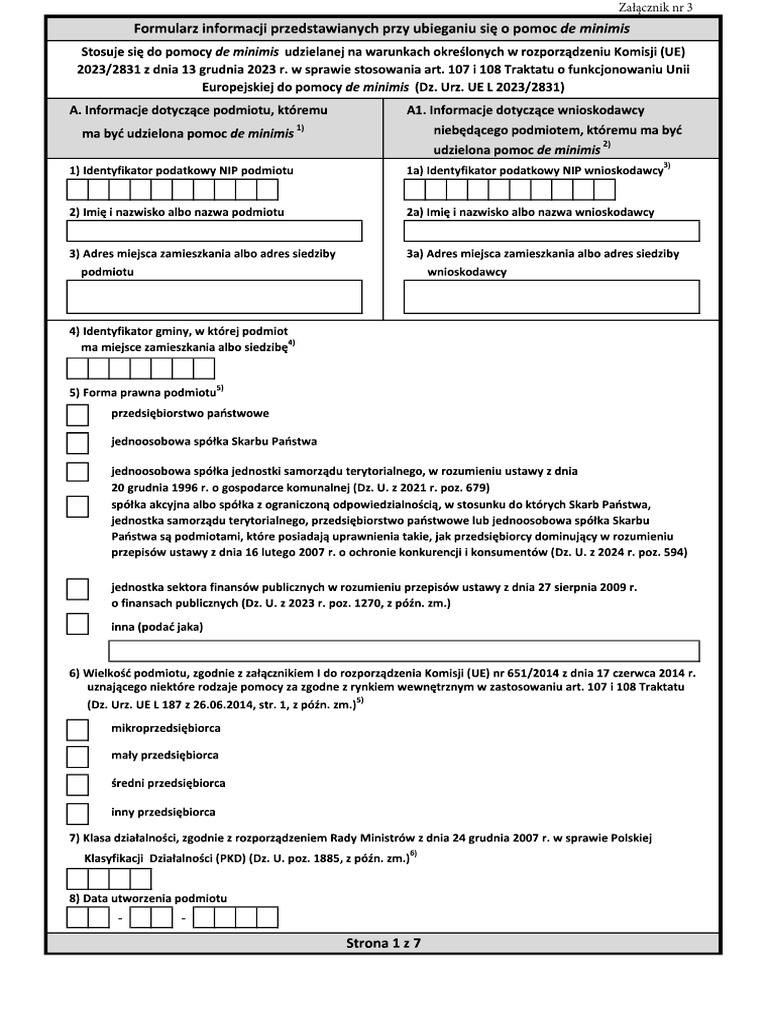 Formularz informacji przedstawianych przy ubieganiu sie o pomoc de minimis | PDF