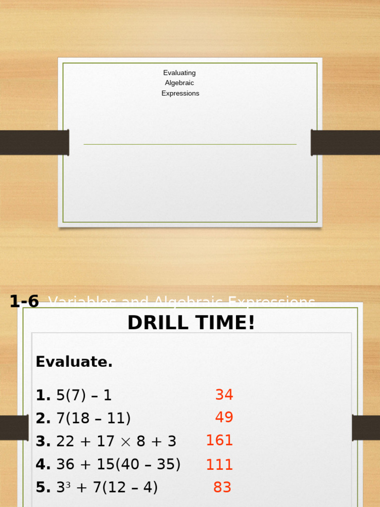 Lesson 5 Evaluating Algebraic Expressions Pdf Algebra