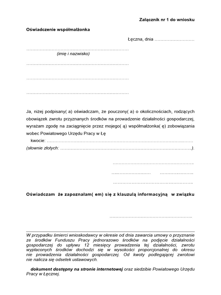 Załącznik NR 1 Do Wniosku | PDF