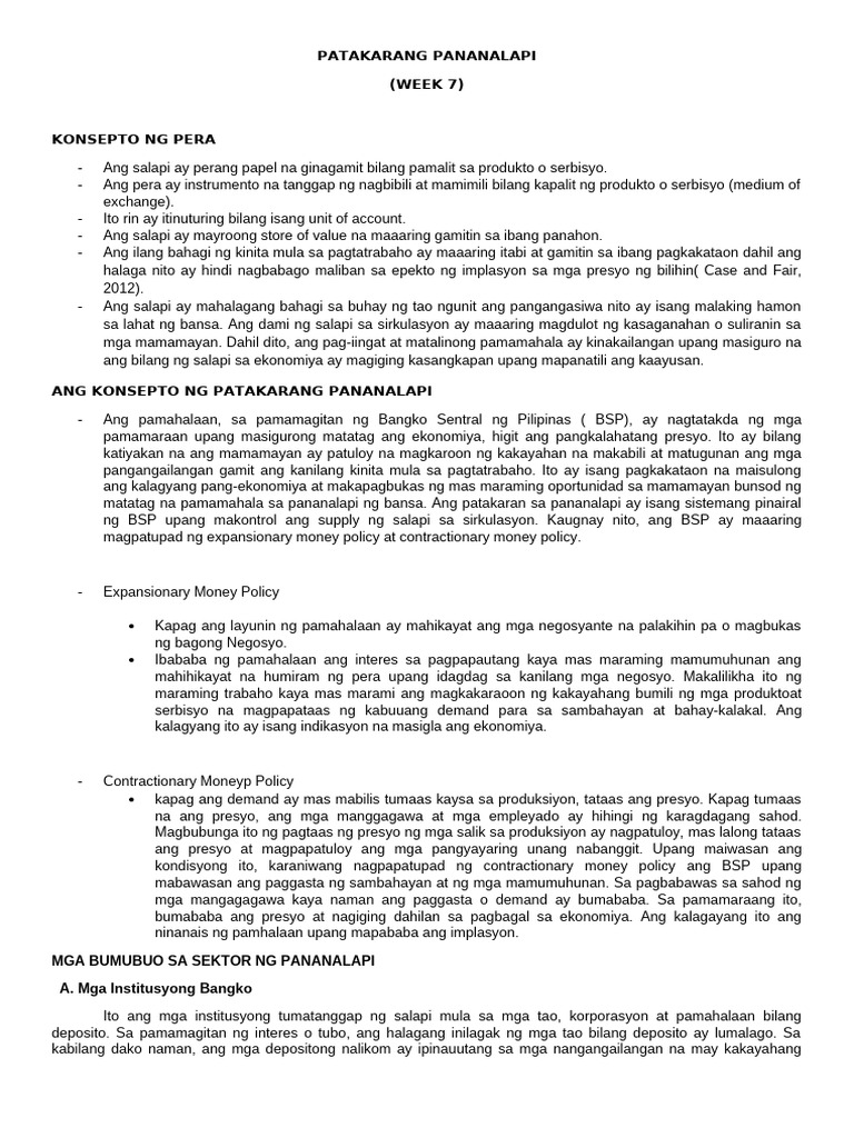 Patakarang Pananalapi Notes 1 | PDF