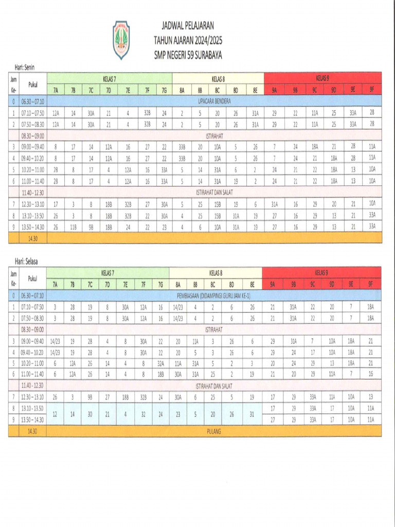 Jadwal Pelajaran Sem. Genap Ta. 2024-2025 | PDF