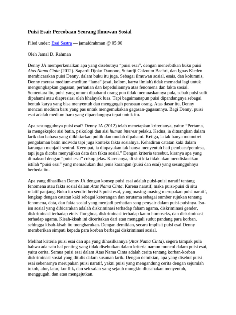 Puisi Esai Percobaan Seorang Ilmuwan Sosial | PDF