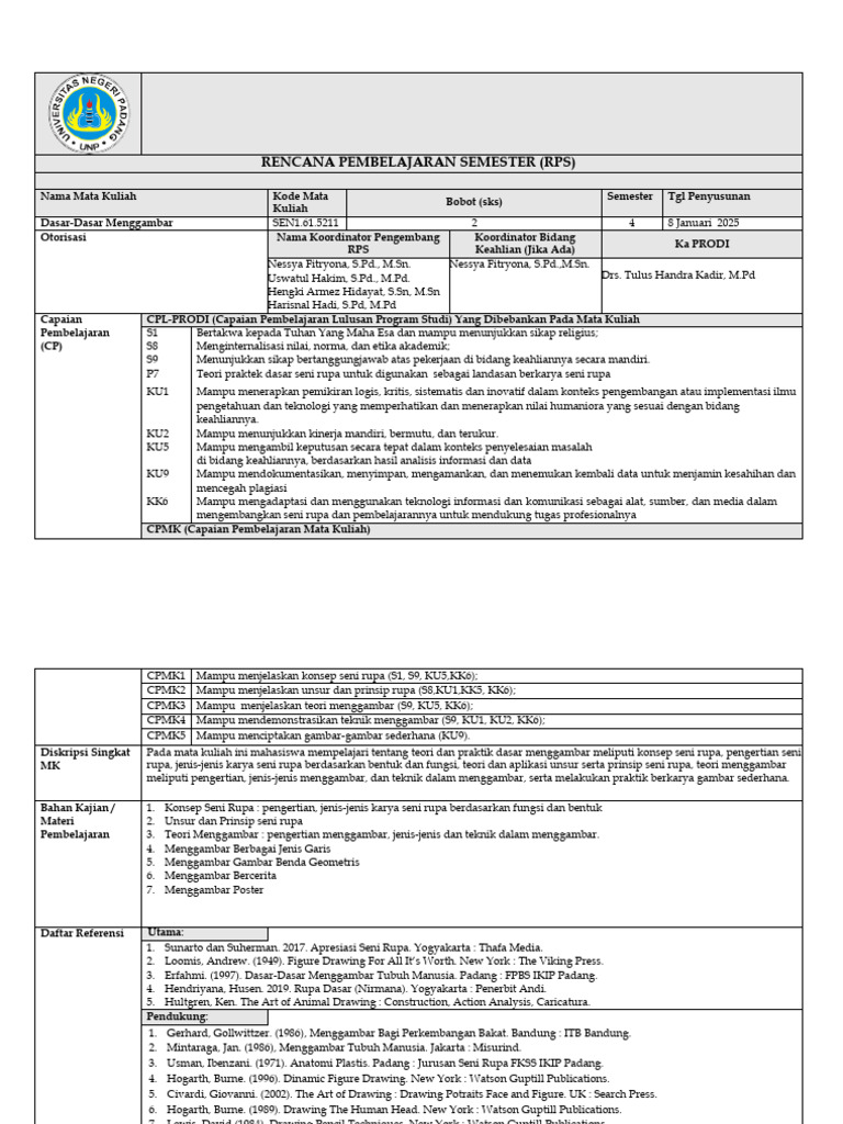 RPS Dasar-Dasar Menggambar Revisi 2025 | PDF