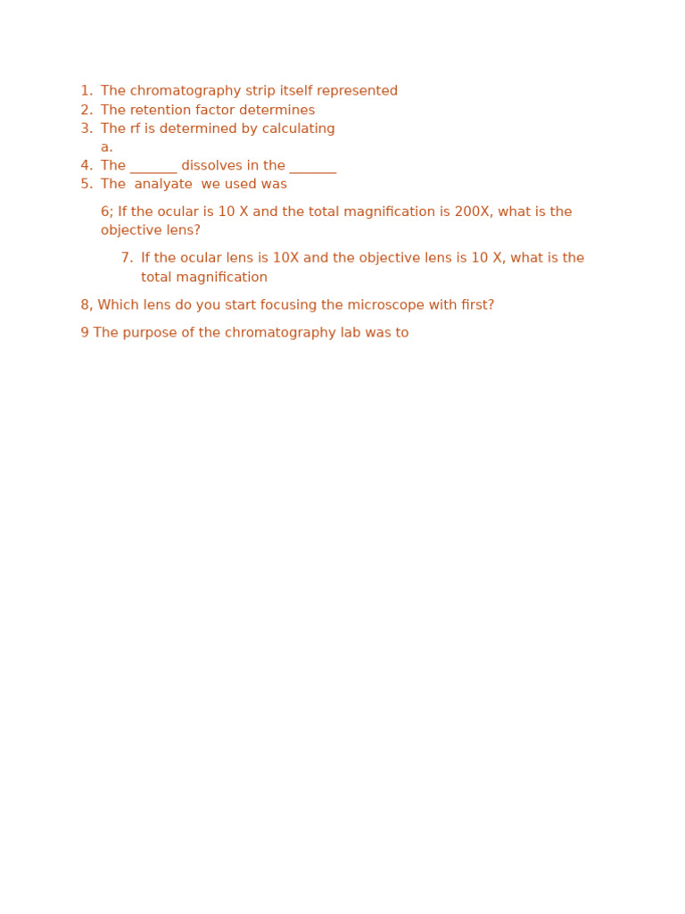 Quiz for 1001 Chromatography and Microscope | PDF