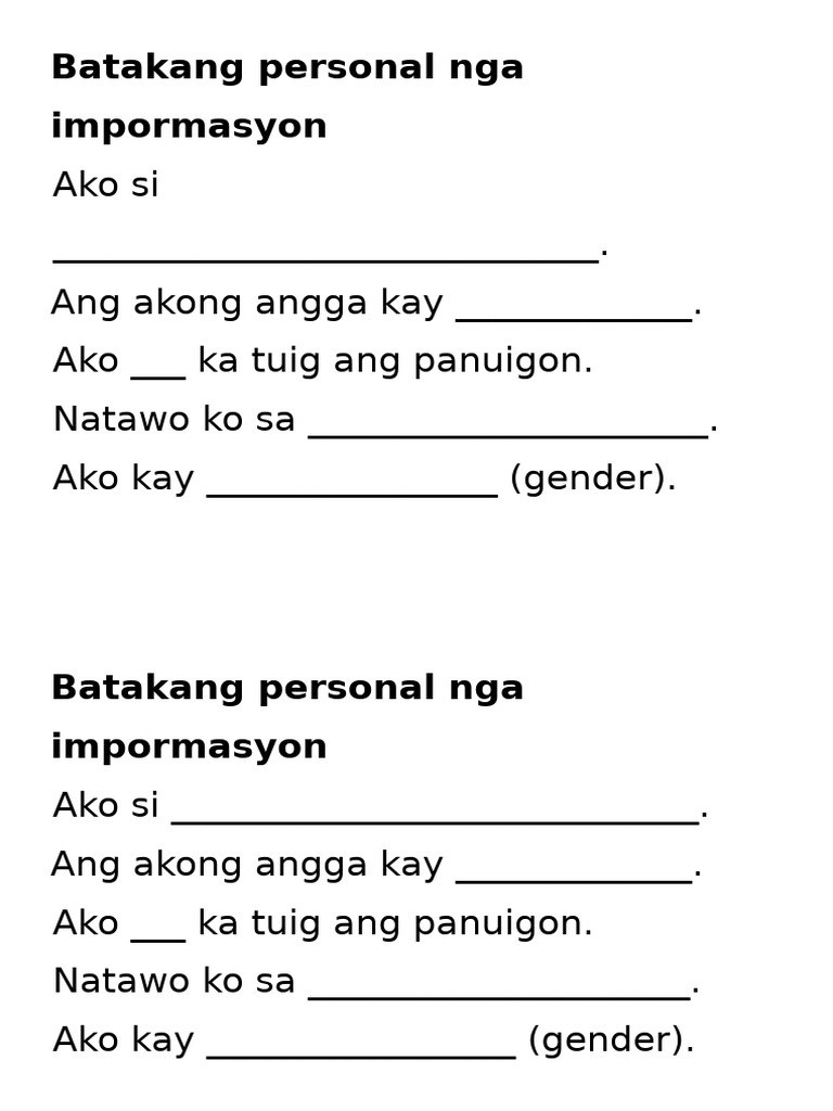 Batakang personal nga impormasyon | PDF