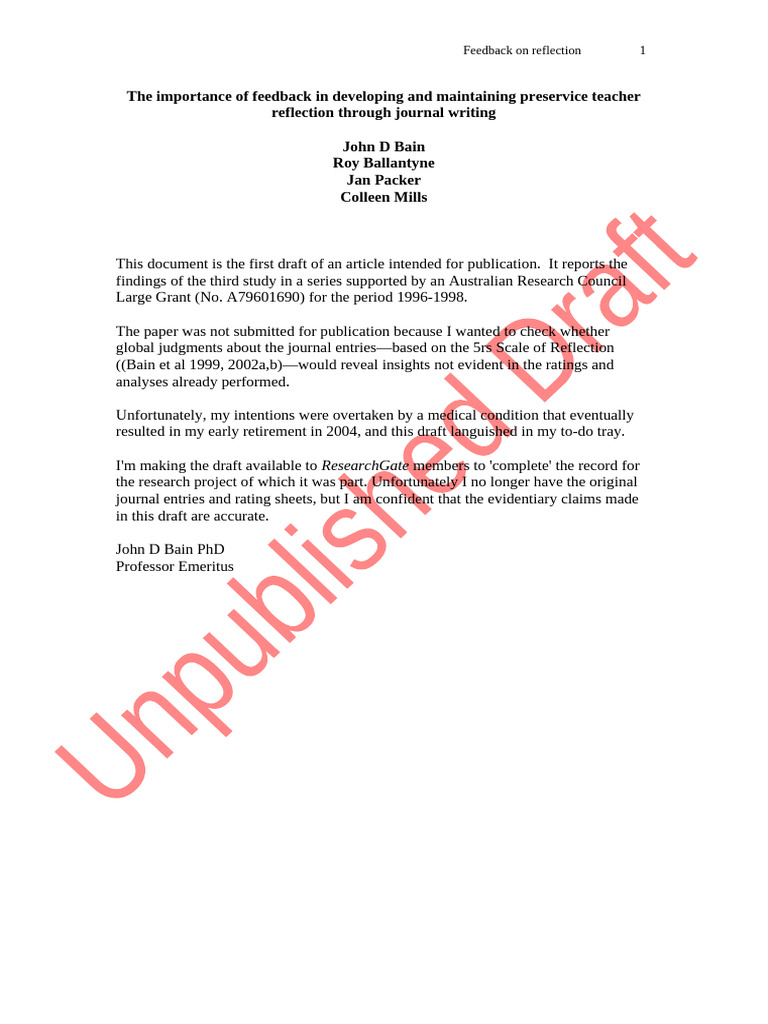 Feedback's Role in Teacher Reflection | PDF | Psychological Concepts ...