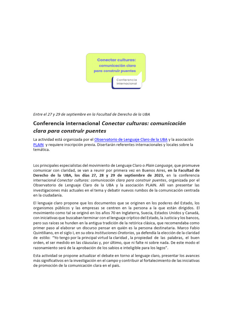 Lenguaje Claro -Conferencia Sep 2023.docx | PDF | Lenguaje simple ...