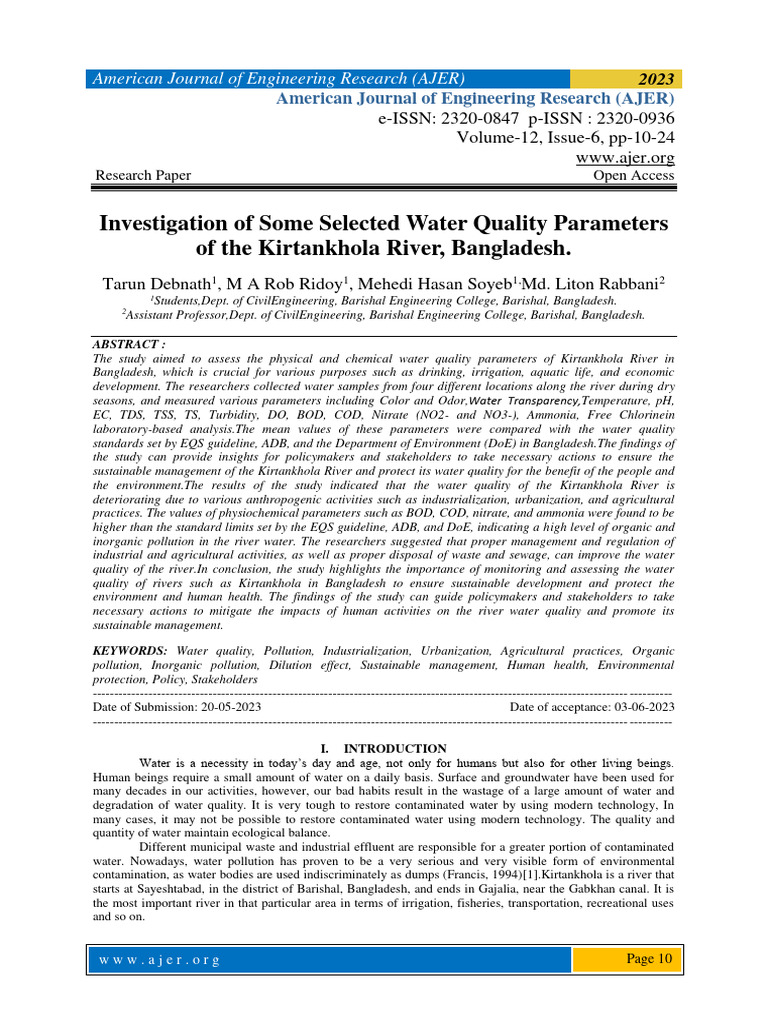 Investigation of Some Selected Water Qua | PDF | Ph | Water Quality