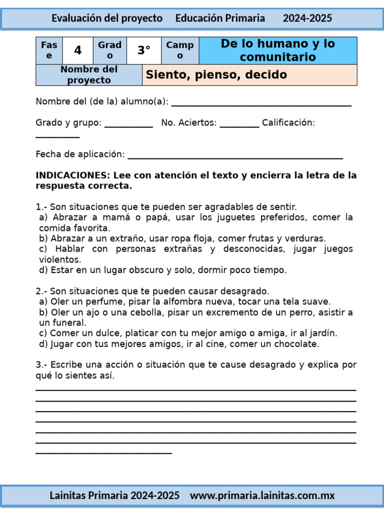 Proyecto "Siento, Pienso, Decido" | PDF | Las emociones | Bienestar