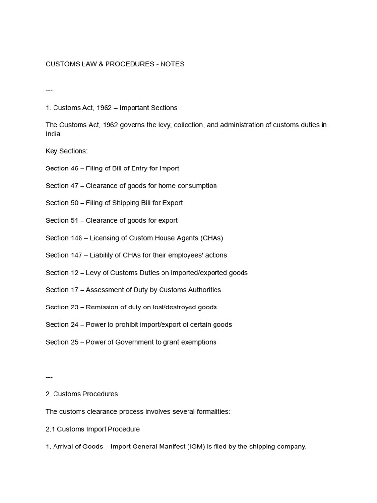 Customs Law & Procedures Overview | PDF | Customs | Economies