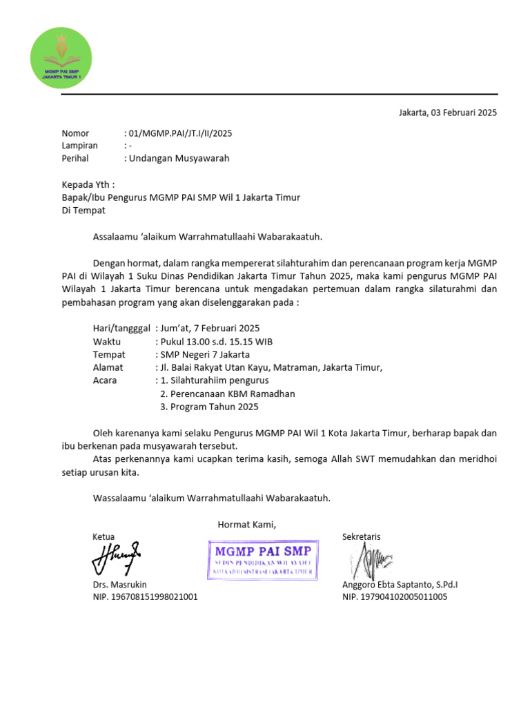 Undangan MGMP 7 Feb 2025 (SMPN7) | PDF